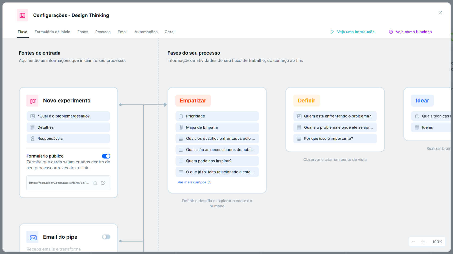Template Design Thinking (Grátis) | Pipefy
