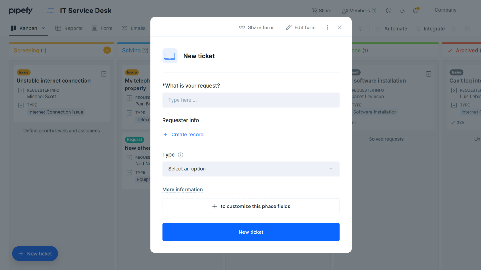 IT Service Desk Template (Free) | Pipefy