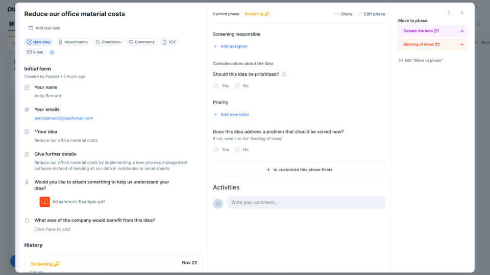 Collaborative Idea Management | Pipefy