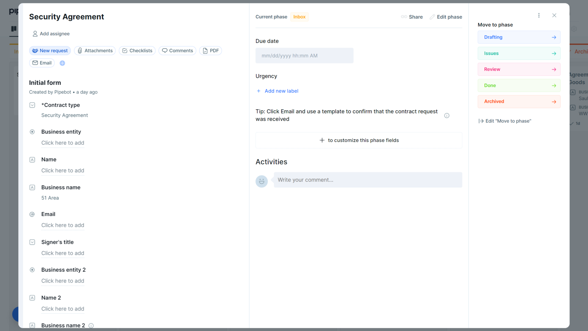 Legal Contract Drafting | Pipefy