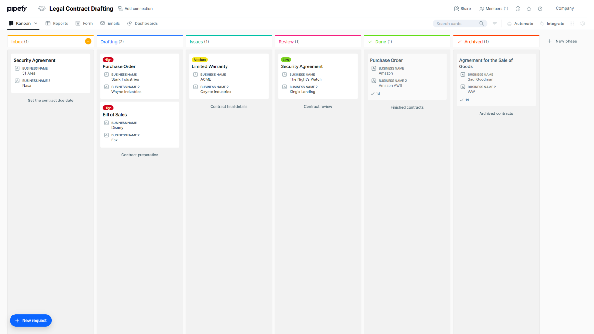 Legal Contract Drafting | Pipefy