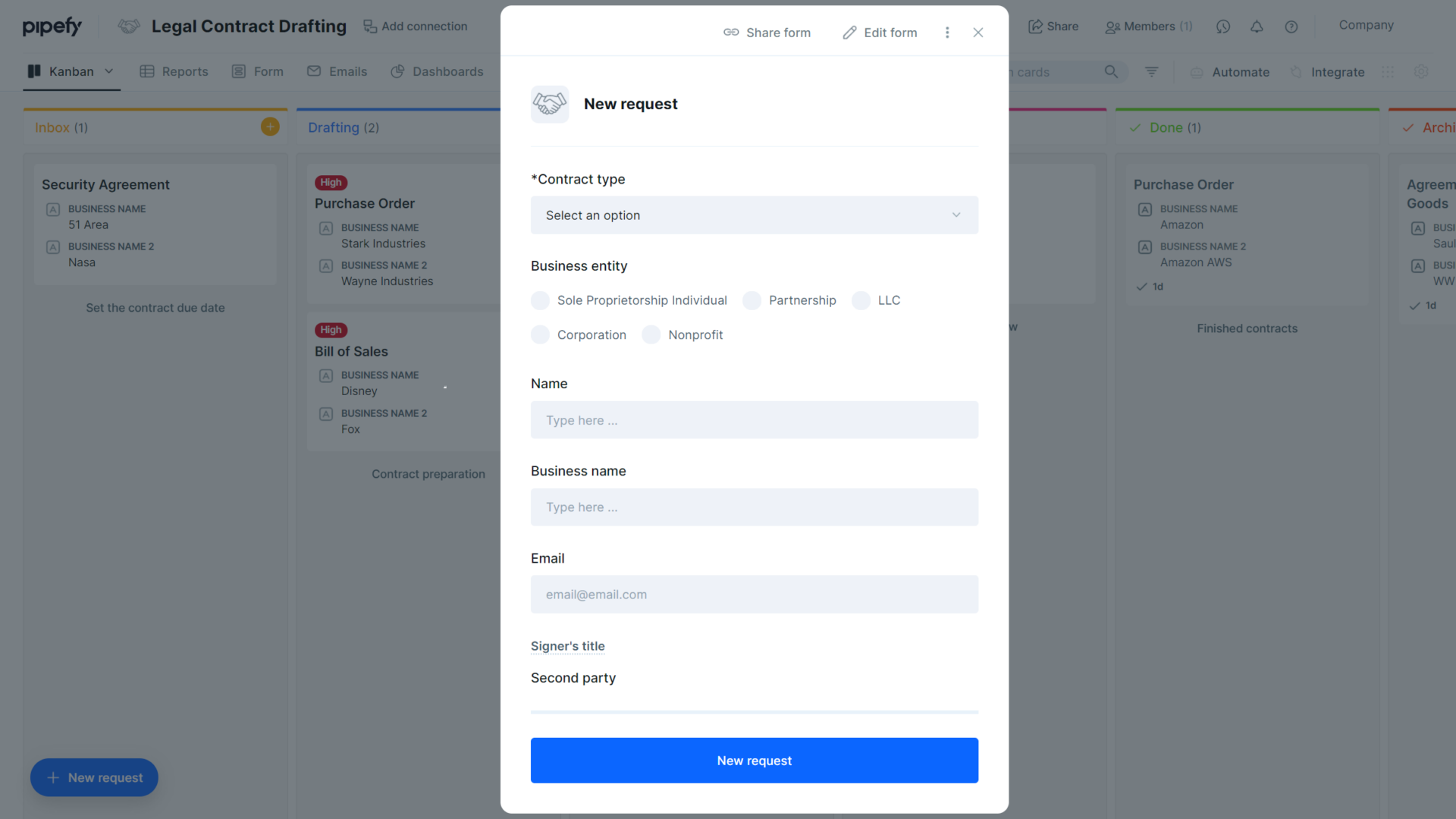 Legal Contract Drafting | Pipefy