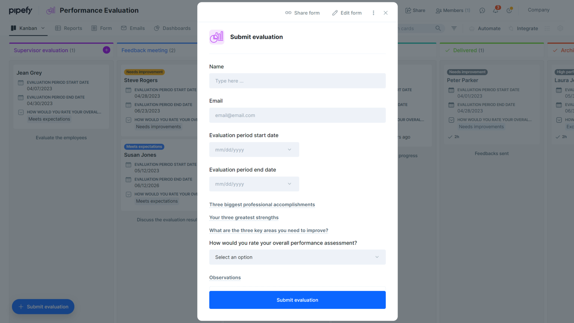 Performance Evaluation Process Template [Free] | Pipefy