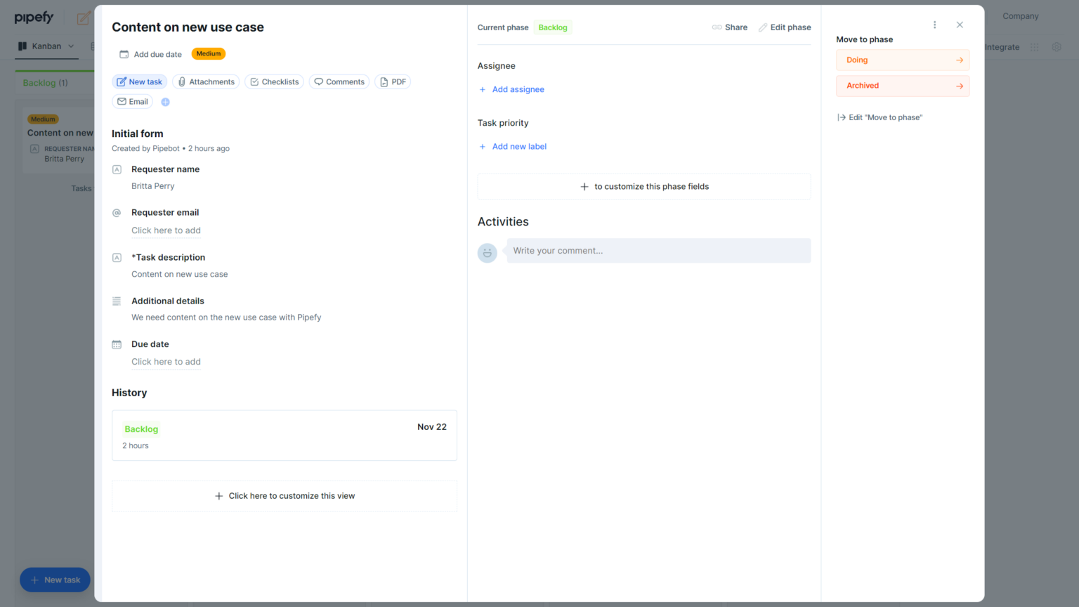 Task Management Template (Free) | Pipefy