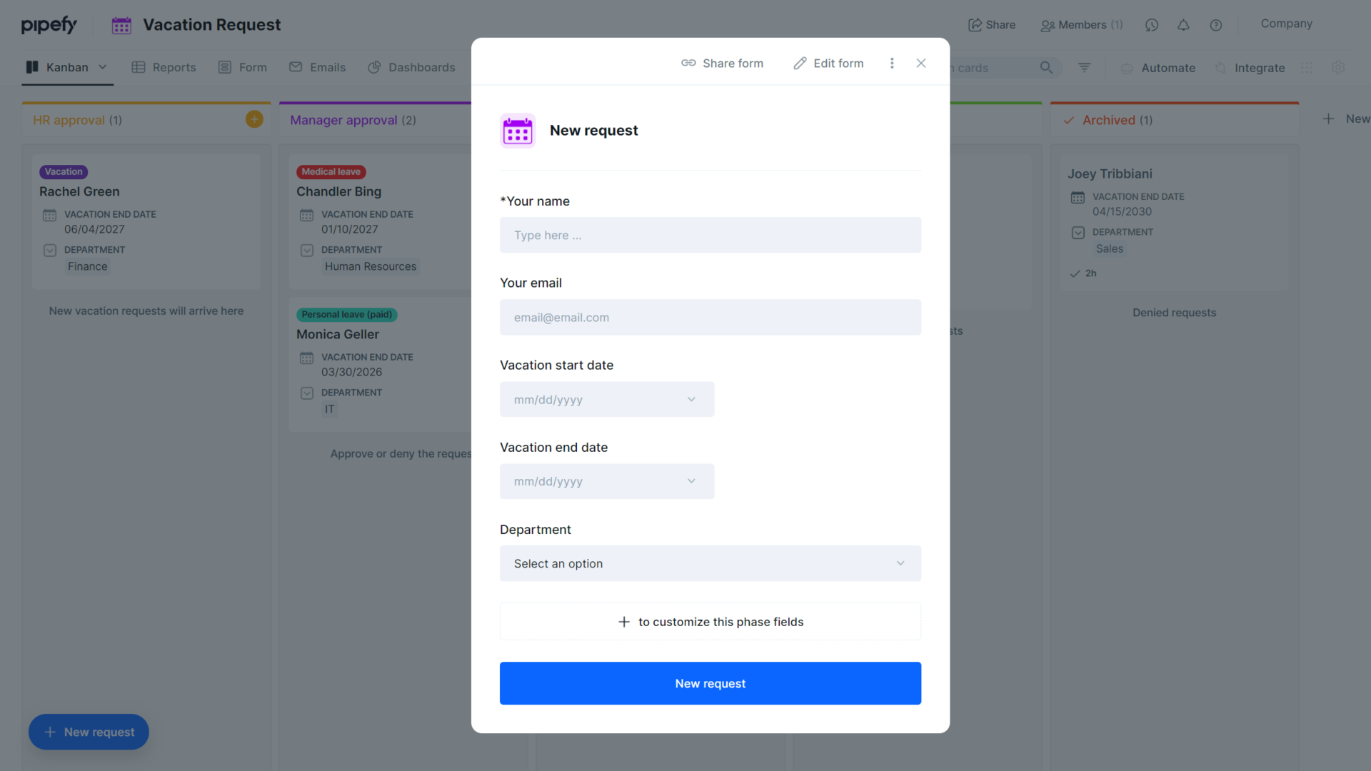 Vacation Request Process Template [Free] | Pipefy