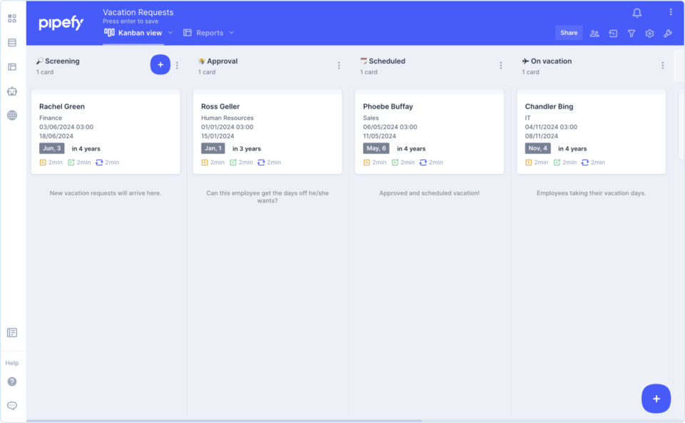 Vacation Request Process Template [Free] | Pipefy