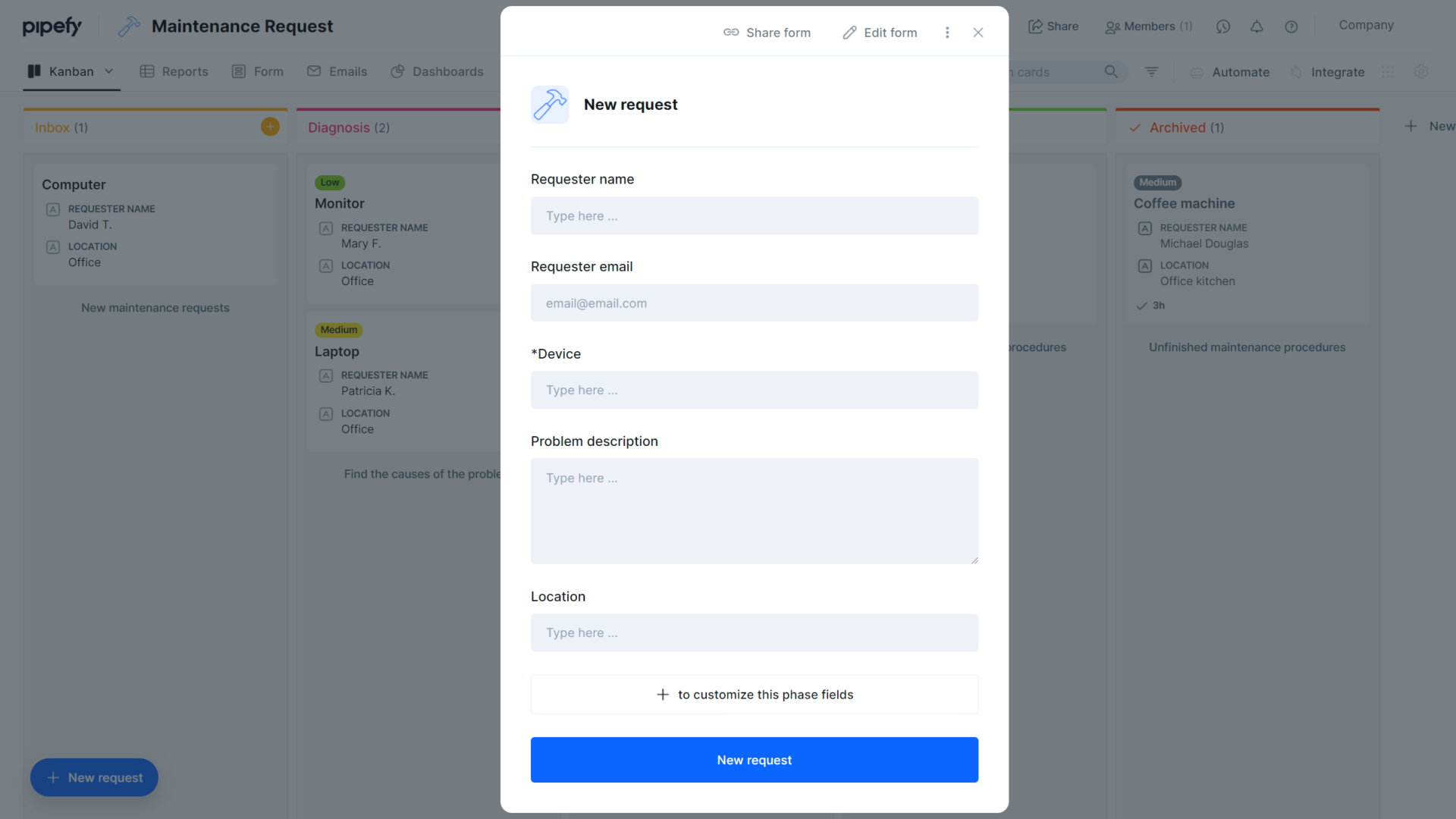 Free online Maintenance Request form | Pipefy