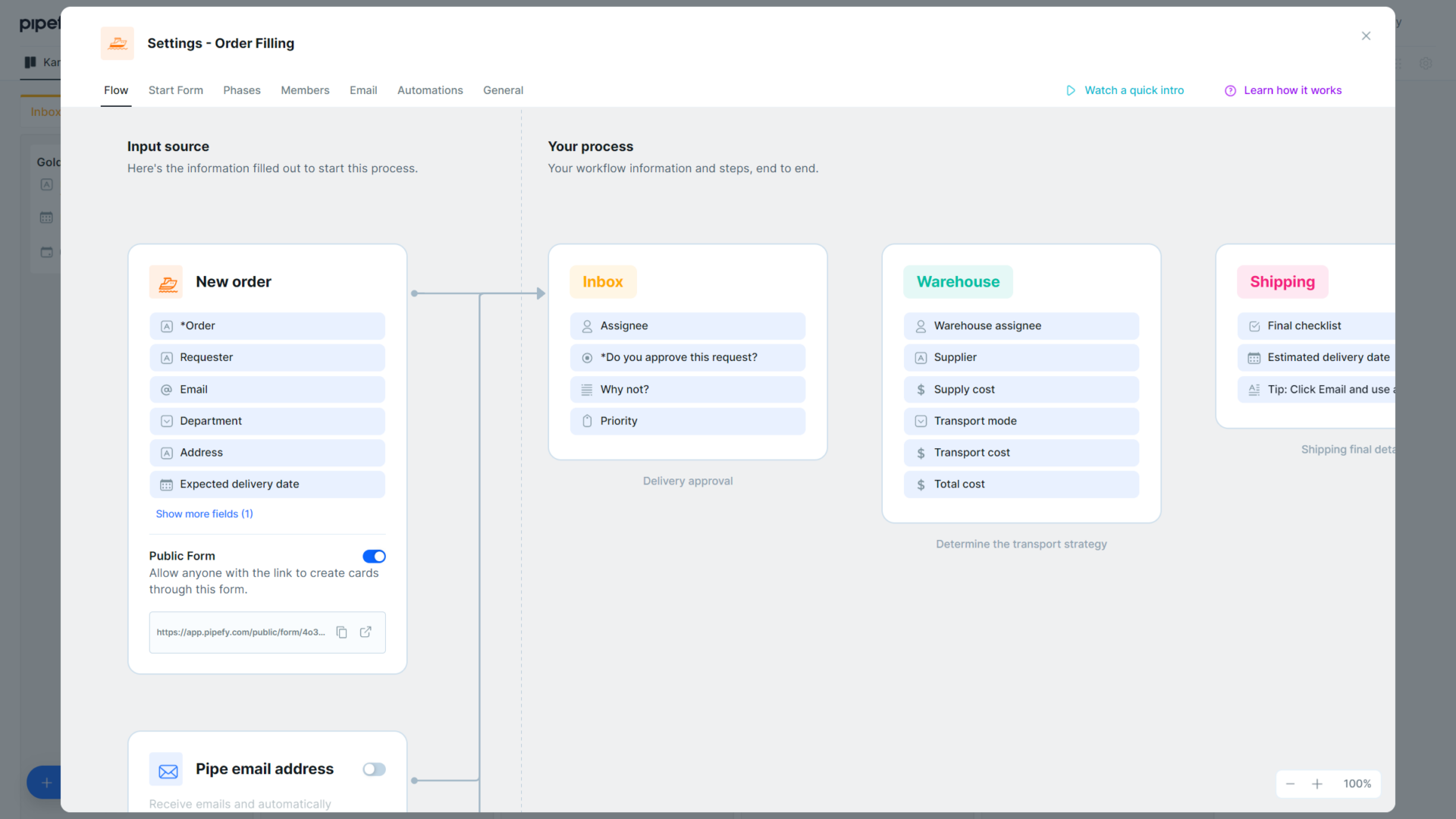 Logistics Strategy and Order Filling | Pipefy