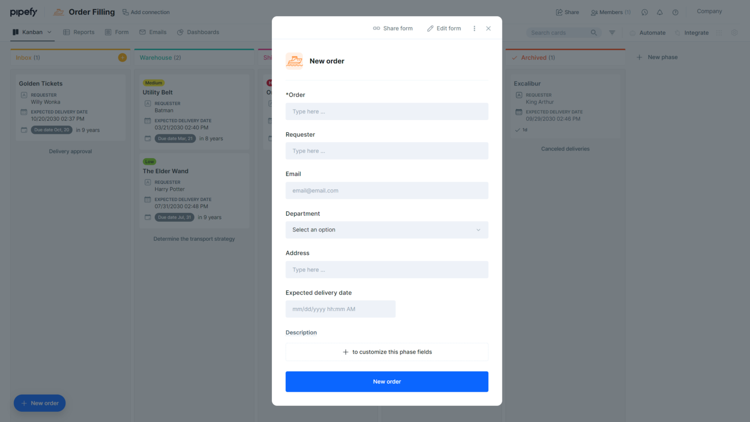 Logistics Strategy and Order Filling | Pipefy