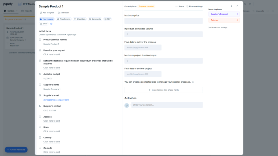 Request for Proposal (RFP) Tracker Template (Free) | Pipefy
