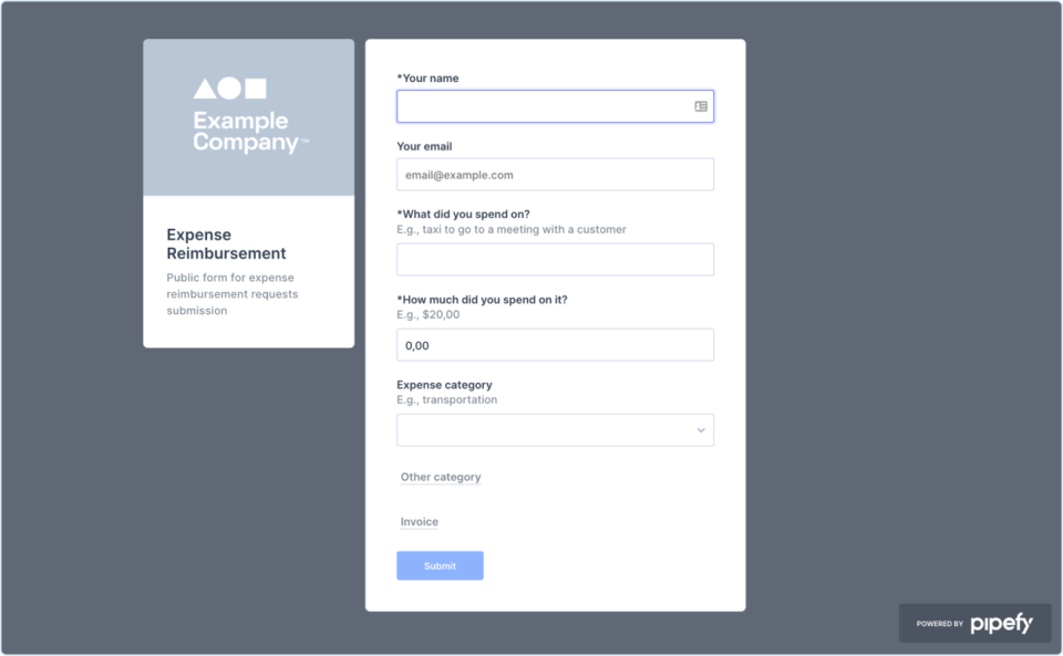 Free, customizable Expense Reimbursement form | Pipefy