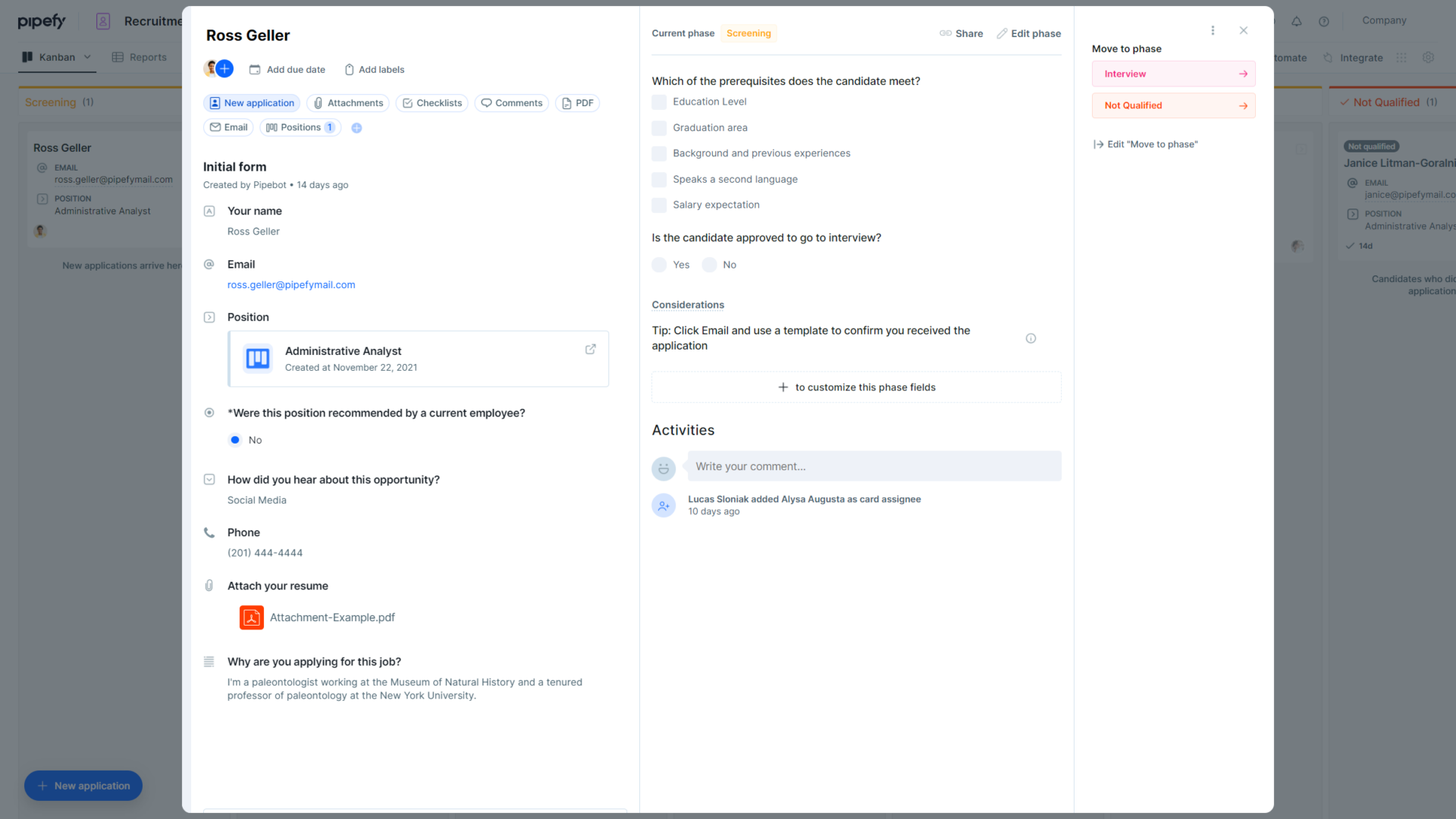 Recruitment Process Template (Free) | Pipefy
