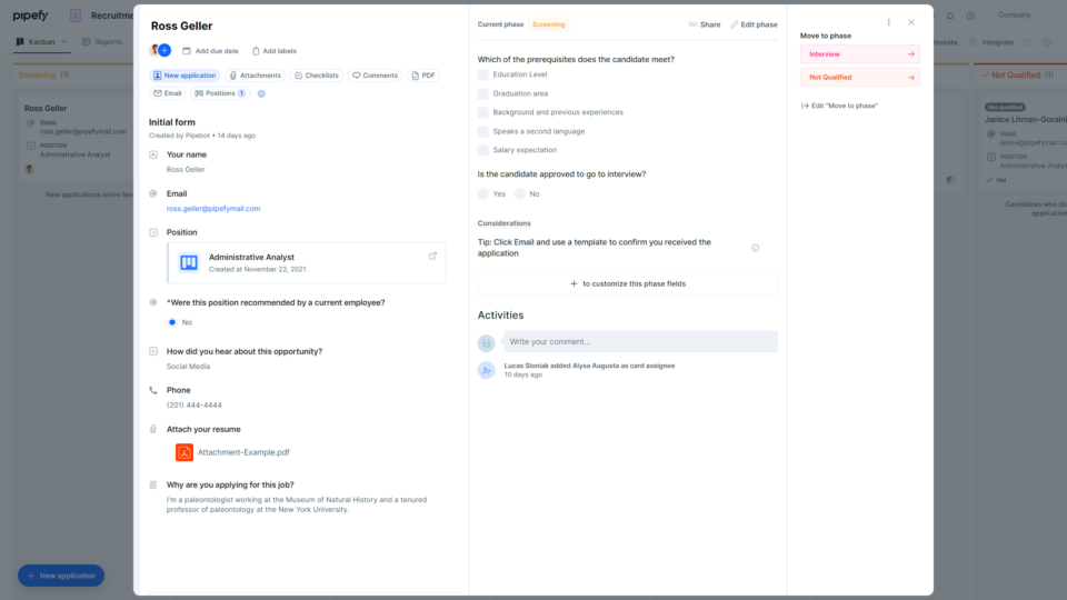 Recruitment Process Template (Free) | Pipefy
