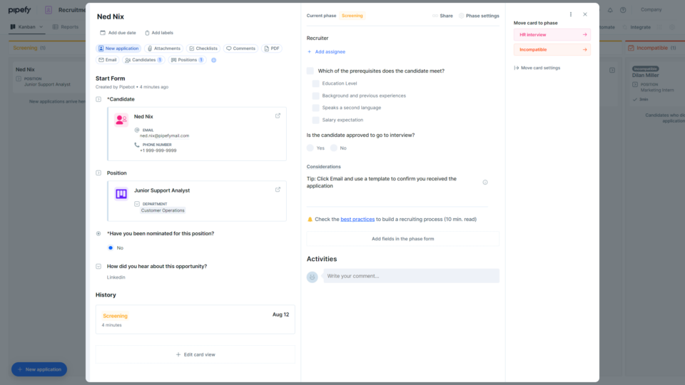Recruitment Process Template (Free) | Pipefy