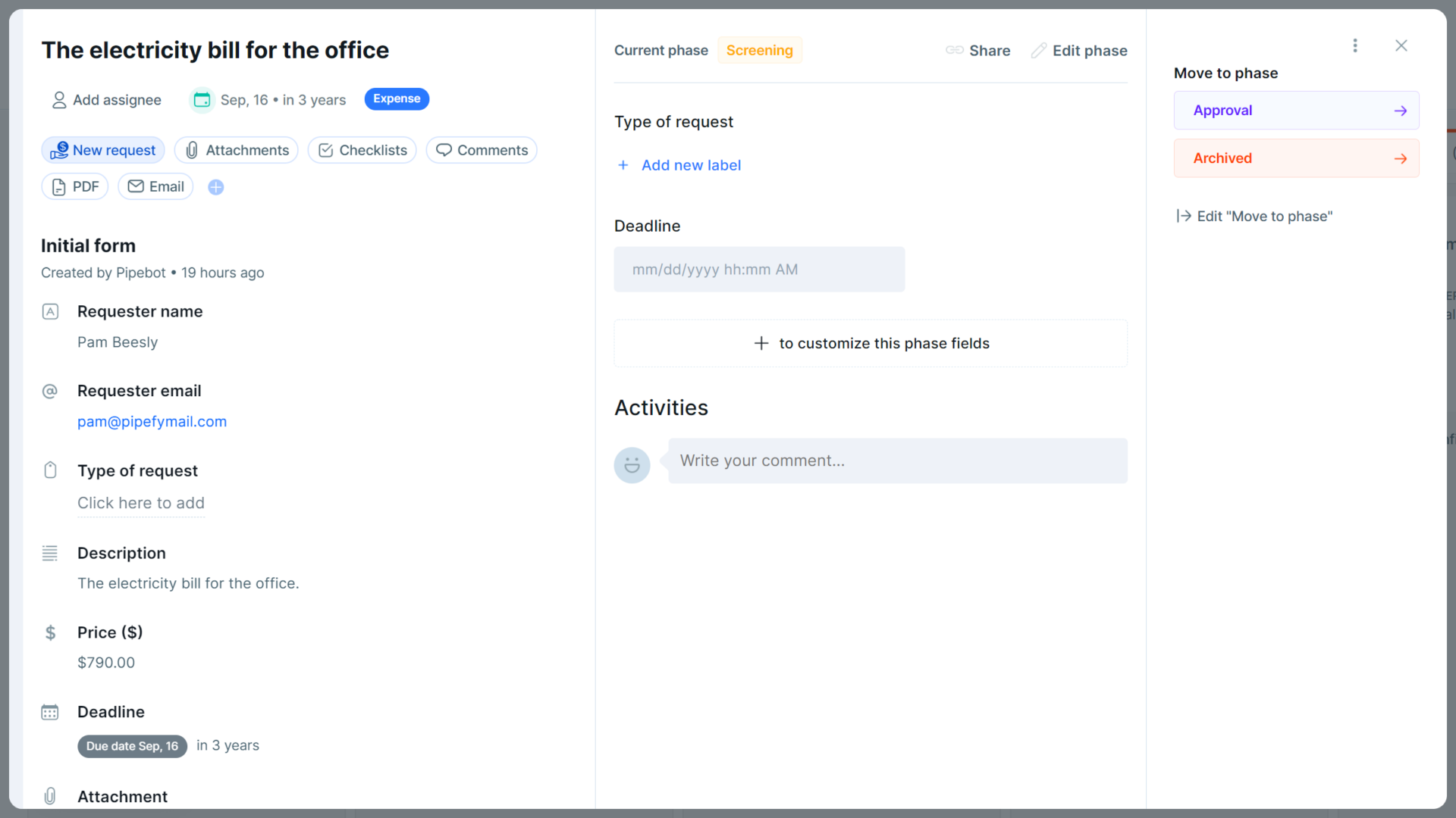 Financial Department Requests Template [Free] | Pipefy
