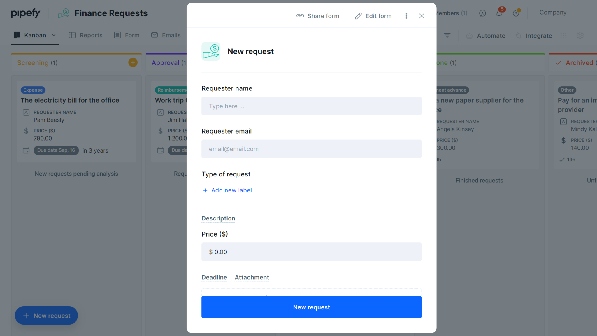 Financial Department Requests Template [Free] | Pipefy