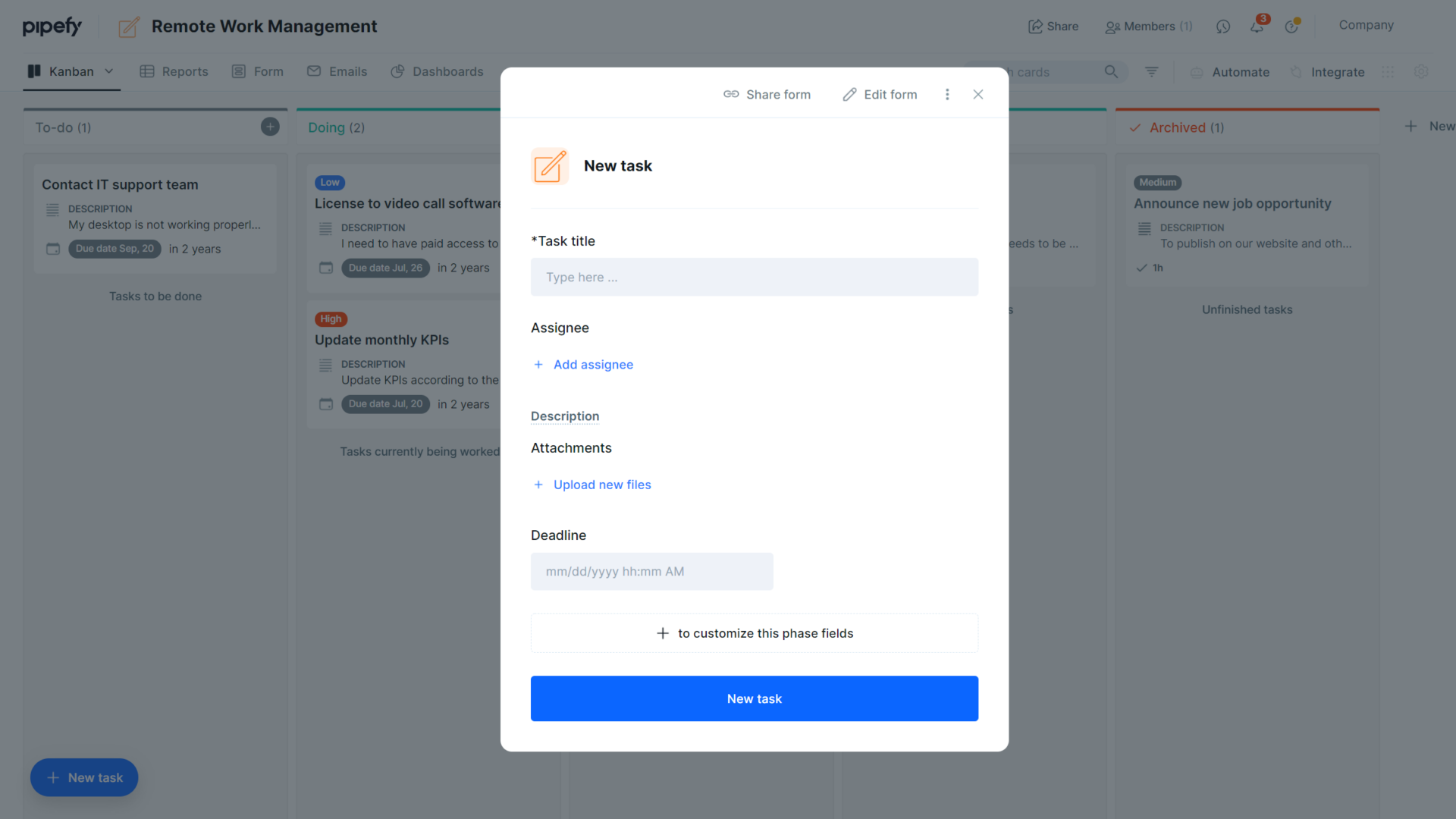 Remote Work Management Template | Pipefy