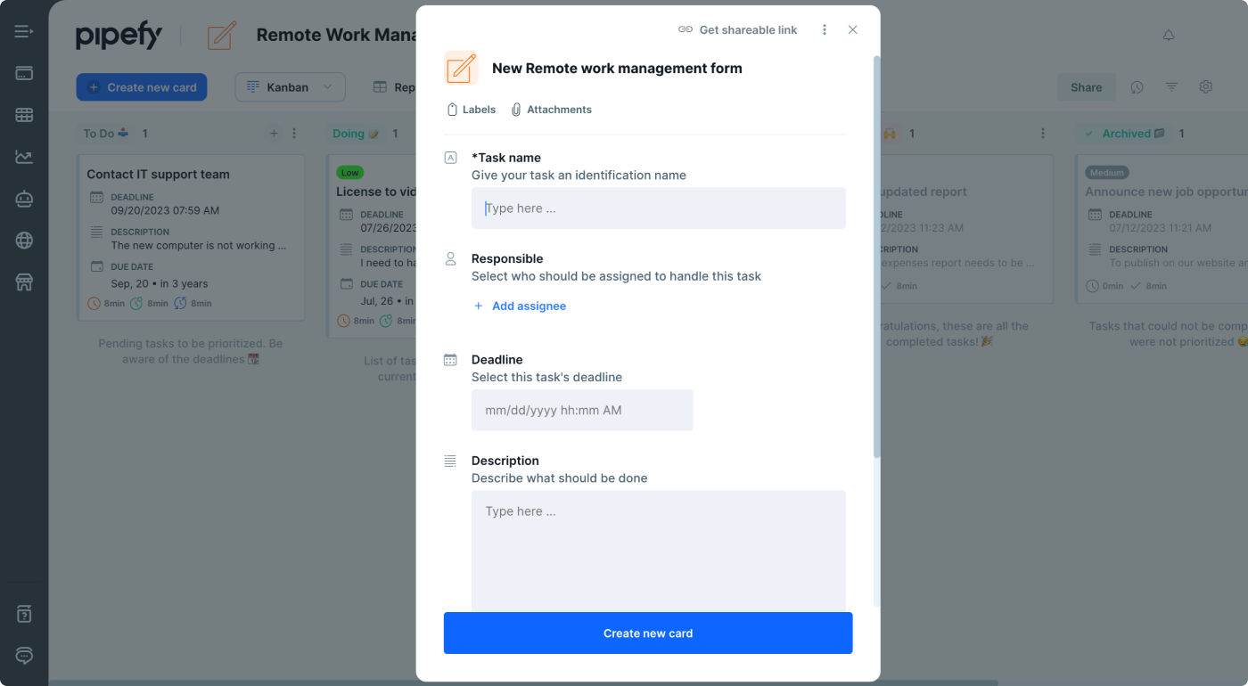 Remote Work Management Template | Pipefy