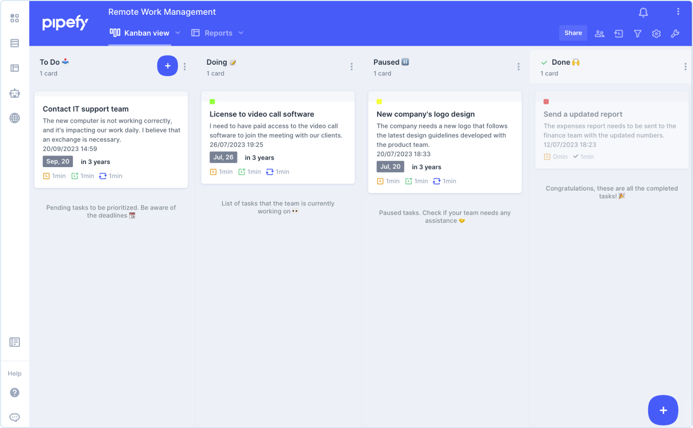 Remote Work Management Template | Pipefy