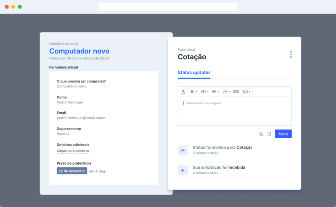 Modelo de Processo e Solicitação de Compras Grátis | Pipefy