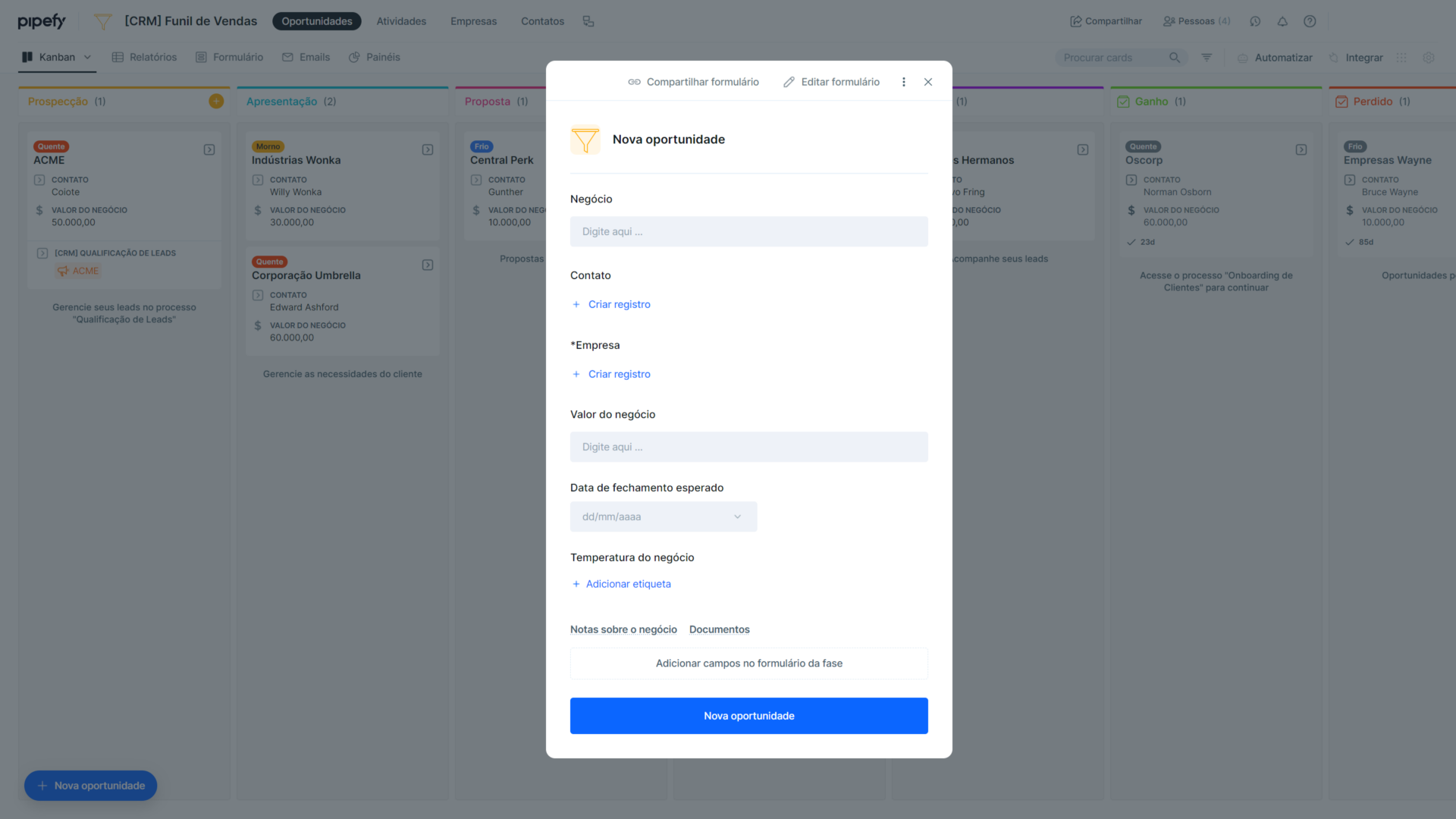 Modelo de CRM de Vendas (Grátis) | Pipefy